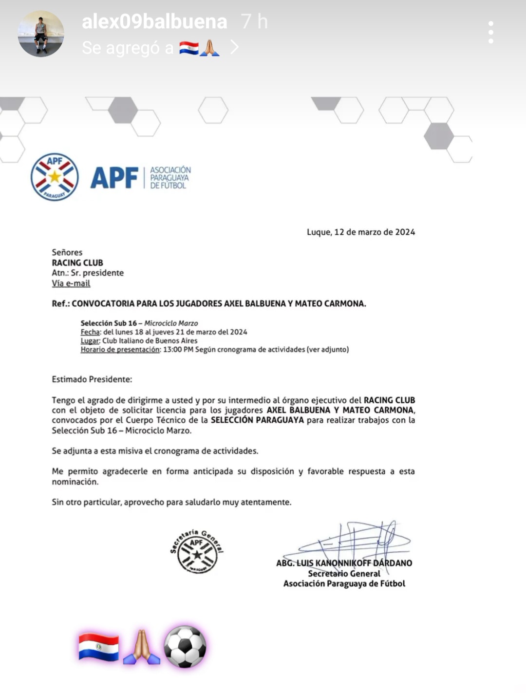 Balbuena, de Racing a la selección de Paraguay - Racing de Alma