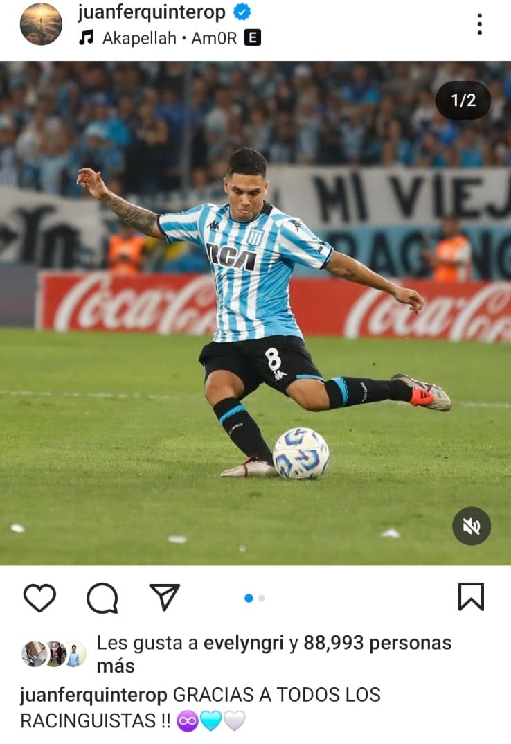 Juanfer Quintero en Racing se despidió y ¿vuelve a River?- Racing de Alma